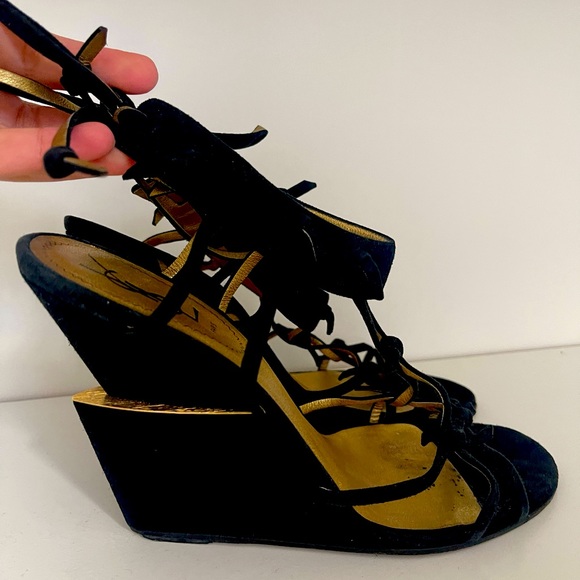 Yves Saint Laurent | Shoes | Yves Saint Laurent Ysl Wedge Heels Straps ...